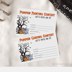 Pumpkin Carving Contest Voting Card, Pumpkin Painting Party Vote Card ...