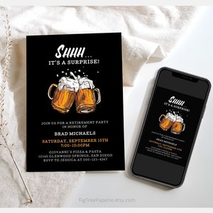 Retirement Surprise Party Invitation for a Man, Beer Retirement ...
