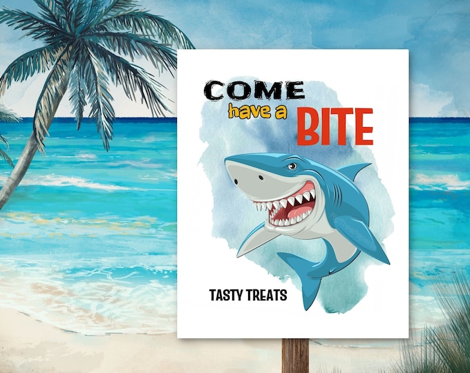 Shark Food Sign - Printable Shark Week Let's Have a Bite 1st Birthday ...