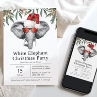Editable White Elephant Party Invitation, Gift Exchange Christmas Party ...