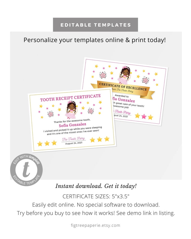 Mini Tooth Fairy Certificates for a Girl Lost Tooth - Etsy