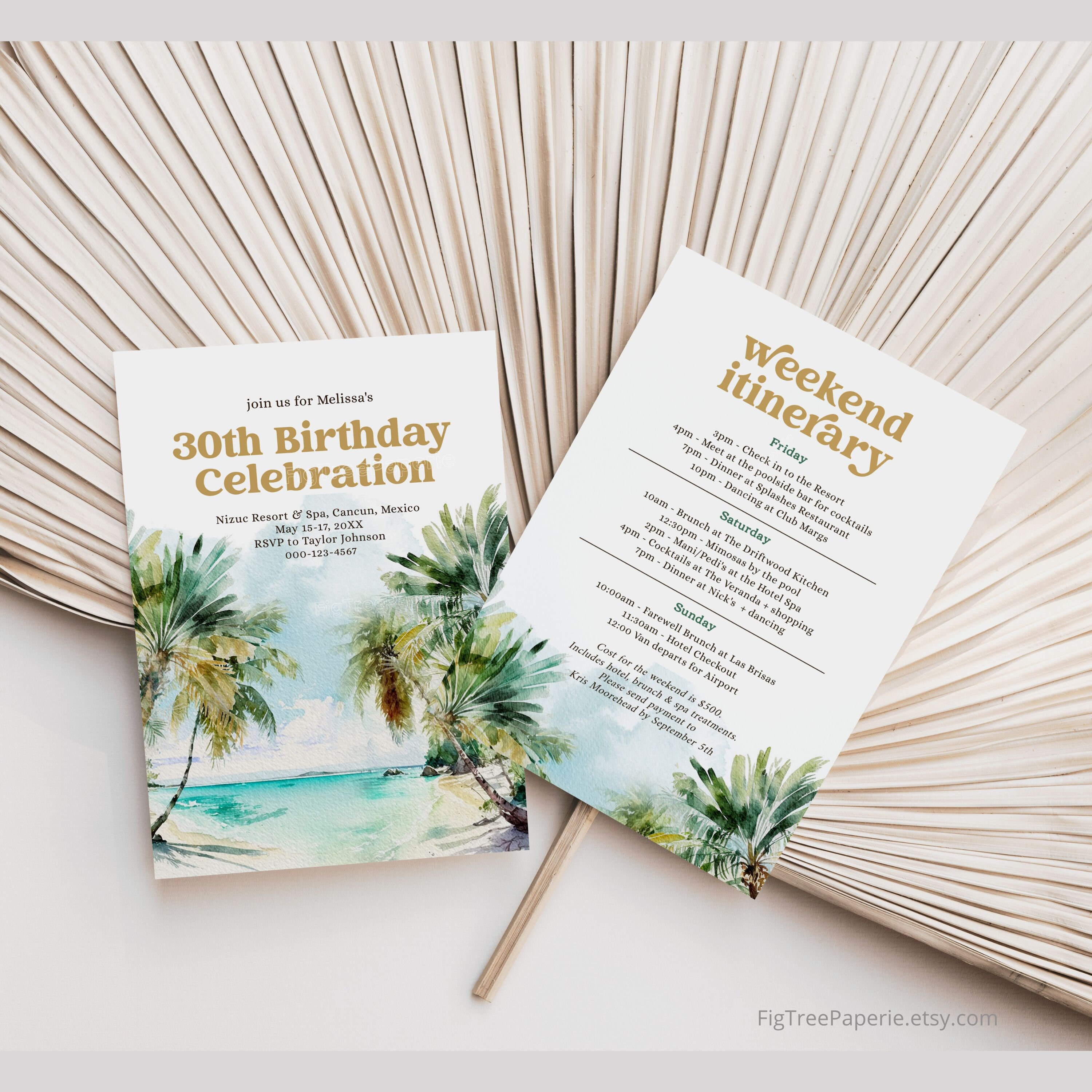 30th Birthday Tropical Beach Invitation Itinerary, 40th Birthday ...