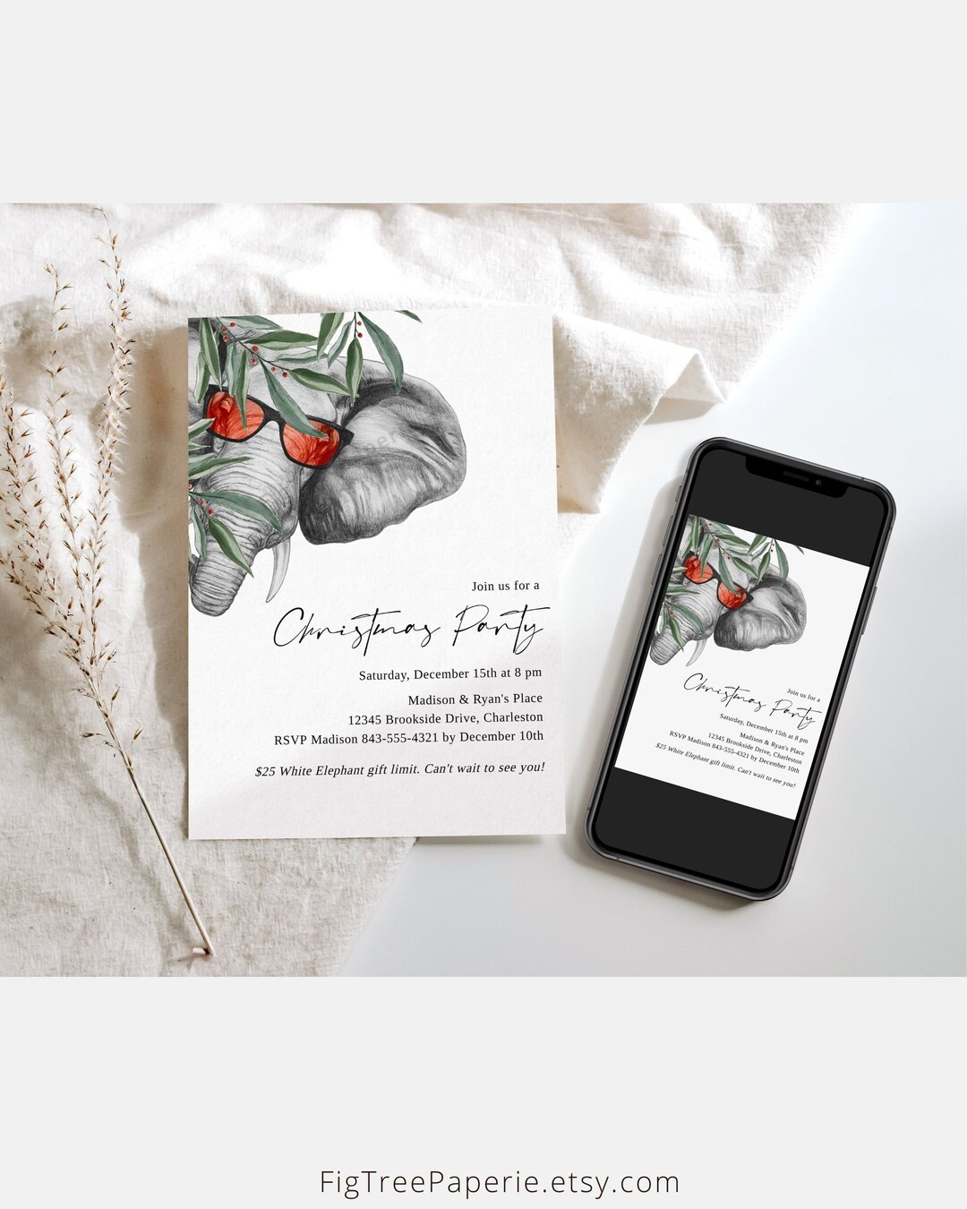 White Elephant Invitation, White Elephant Invite, White Elephant Party ...