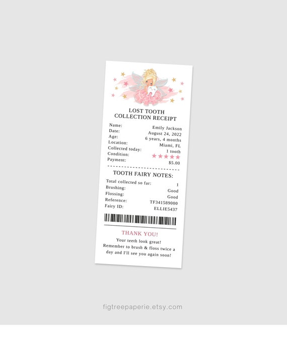 Tooth Fairy Receipt for a Girl Blonde Girl Tooth Fairy - Etsy