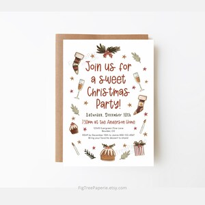 Christmas Invitation, Holiday Dessert Party Invitation, Christmas ...