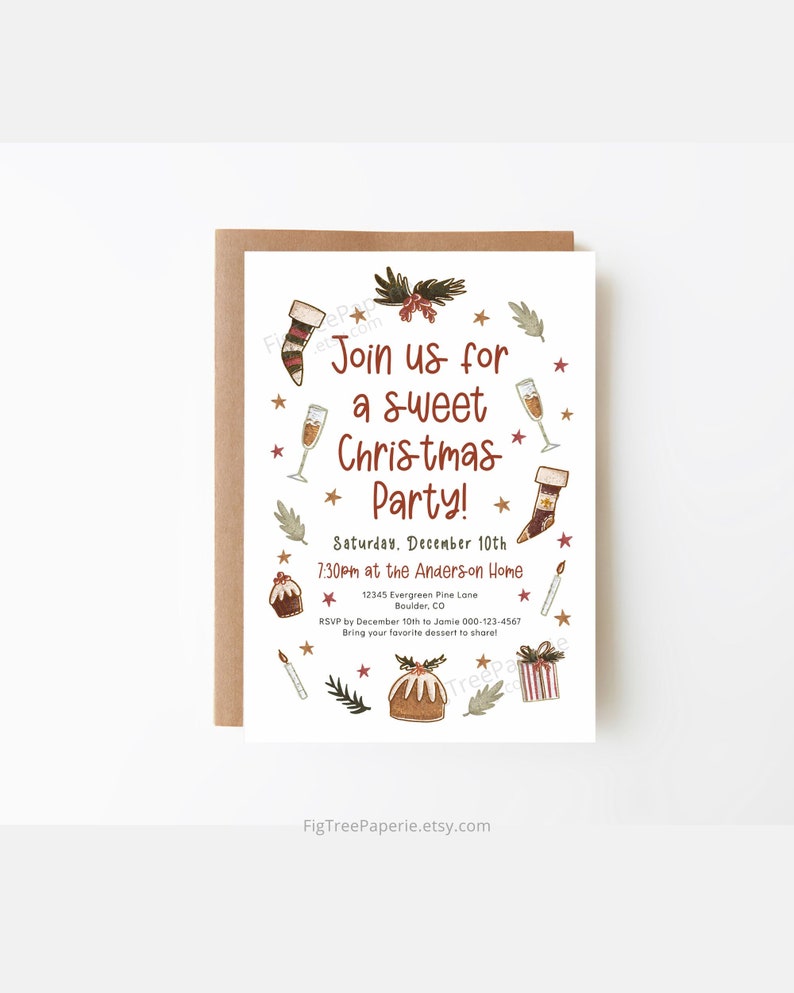 Christmas Invitation Holiday Dessert Party Invitation - Etsy