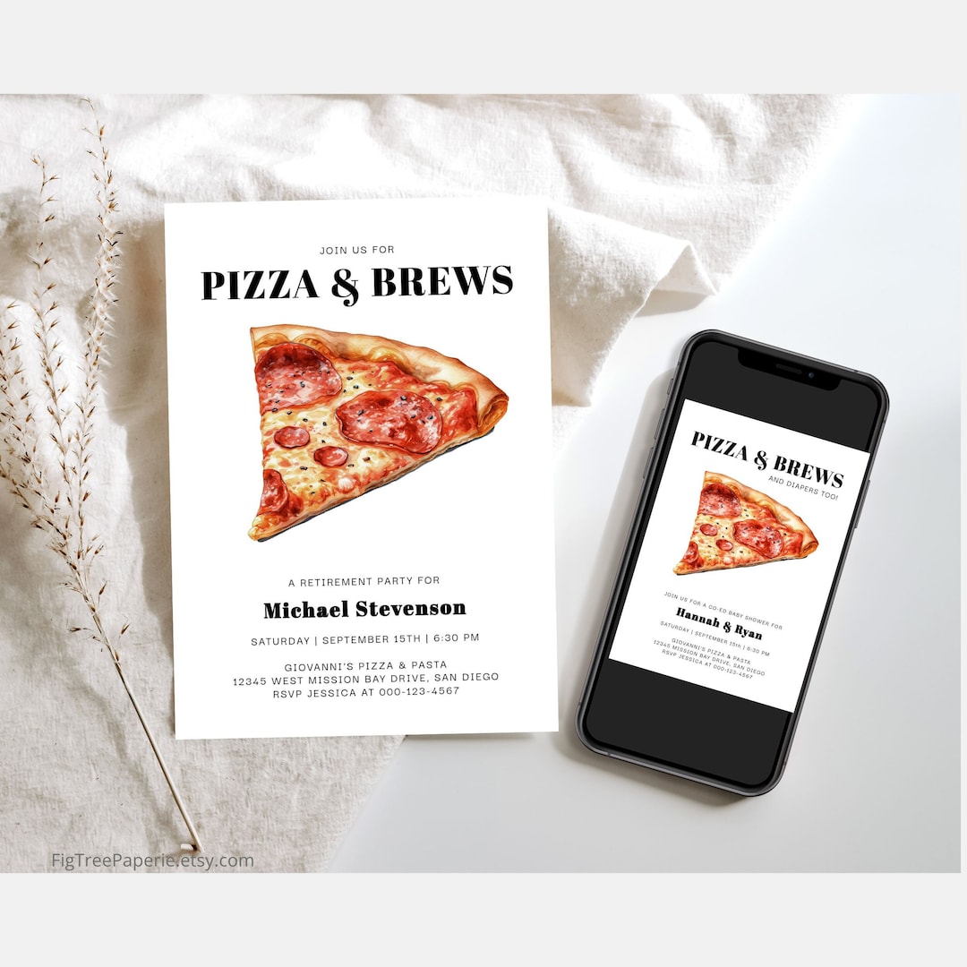 Retirement Party Invitation, Pizza Party Retirement Party Invite Man ...