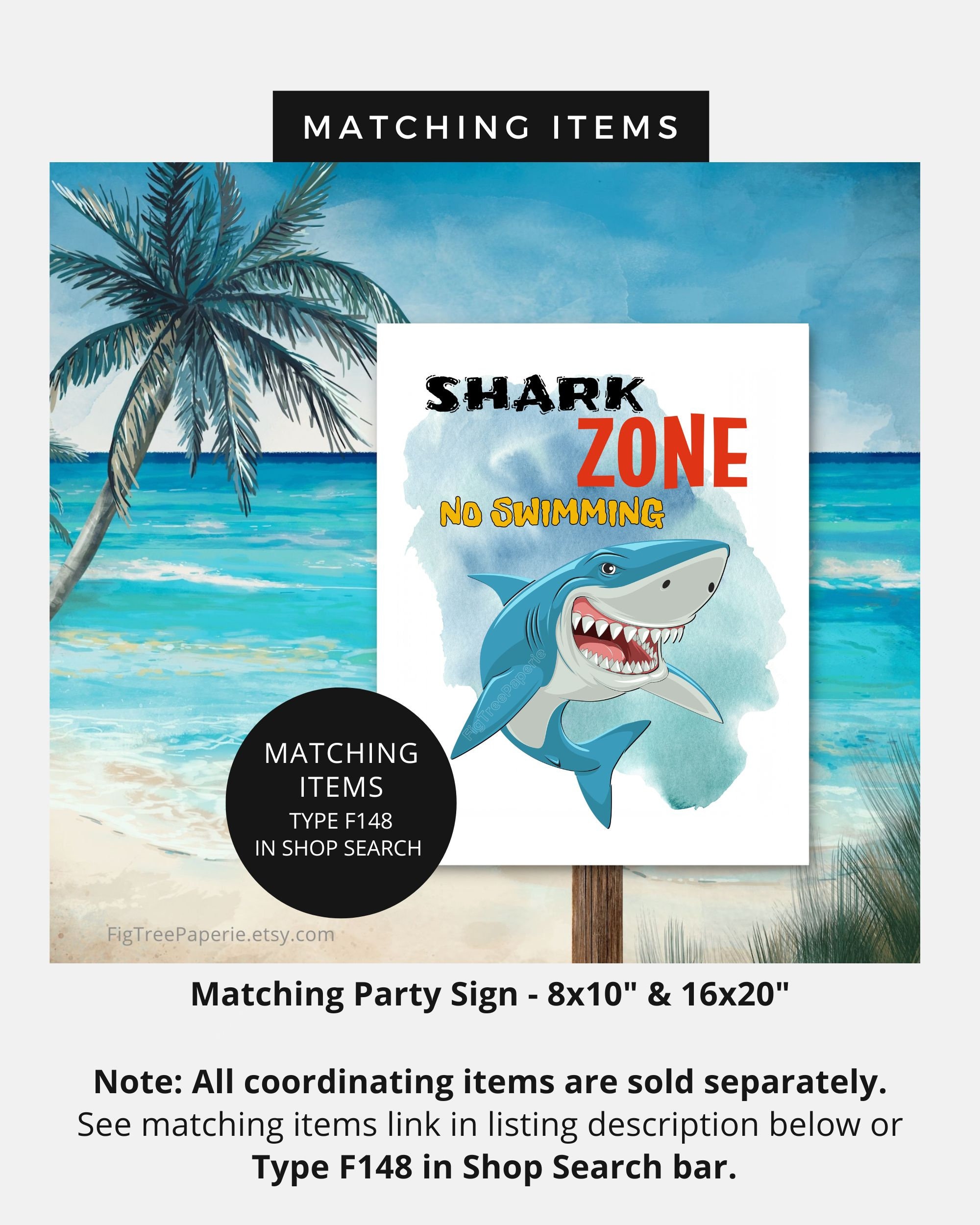 Shark Party Sign, Warning Danger Sharks Sign, Pool Party Welcome Sign ...