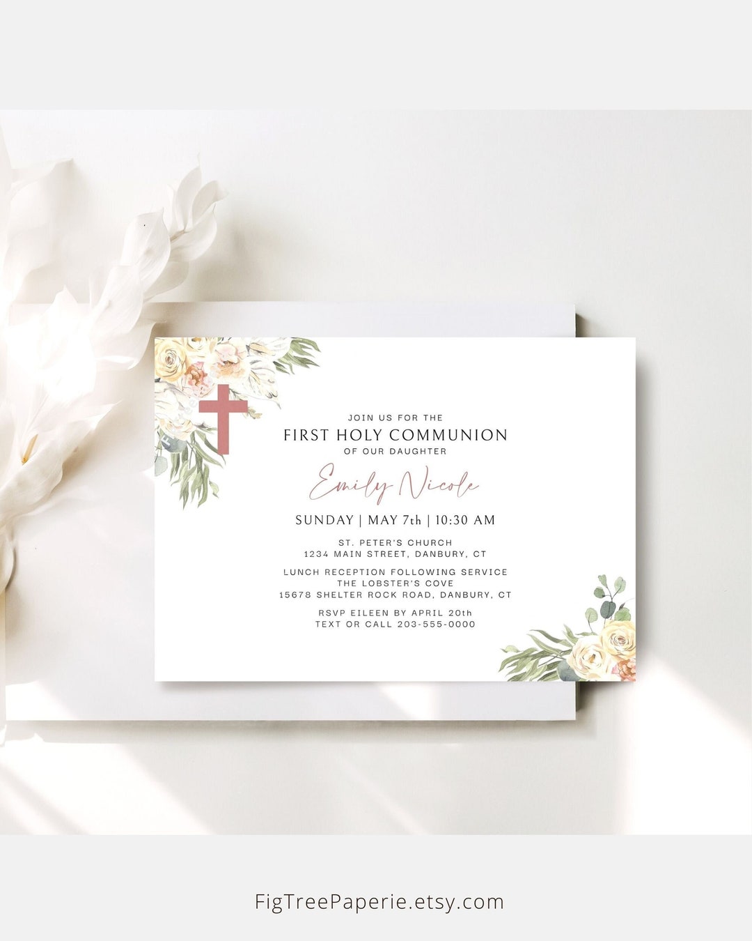 Modern First Communion Invitation Girl, Blush Pink First Communion ...