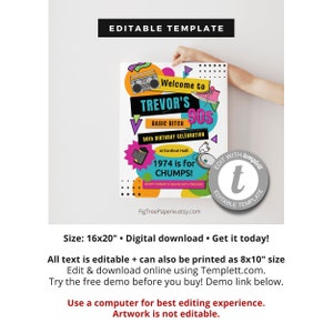 90s Party Welcome Sign, 90s Throwback Birthday Party Sign Editable ...