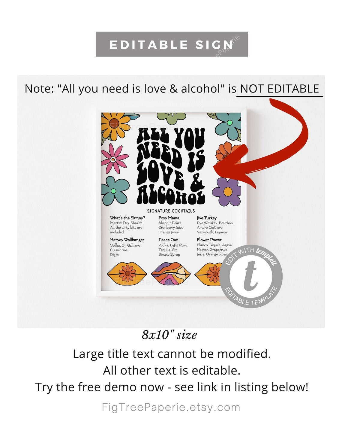 Retro 70s Party Drinks Menu Template Hippie Party Decor 70s - Etsy