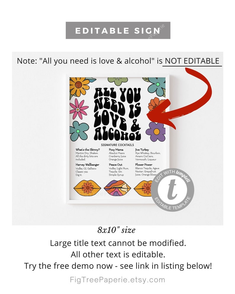 Retro 70s Party Drinks Menu Template Hippie Party Decor 70s - Etsy