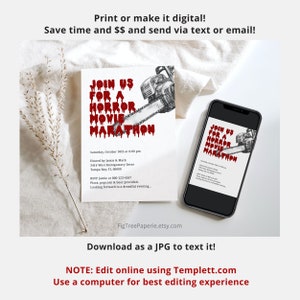 Horror Movie Night Invitation, Scary Movie Night Invite, Halloween ...