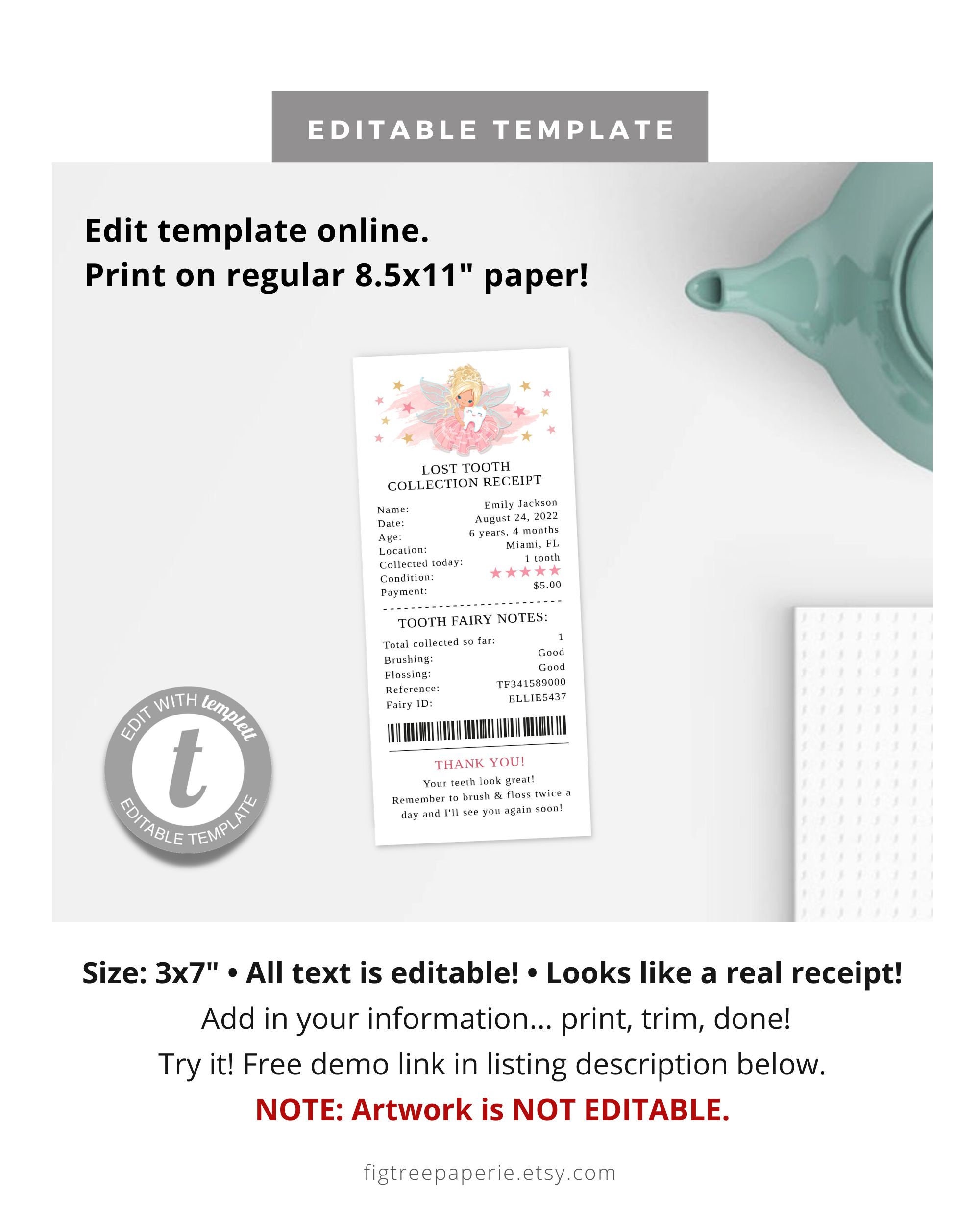 Tooth Fairy Receipt for a Girl, Blonde Girl Tooth Fairy Receipt, Lost ...