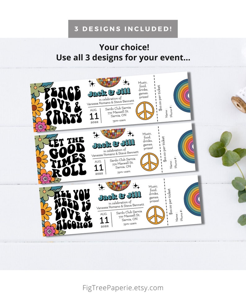Jack and Jill Ticket Bundle, Jack & Jill Invite, Retro 70s Jack and ...