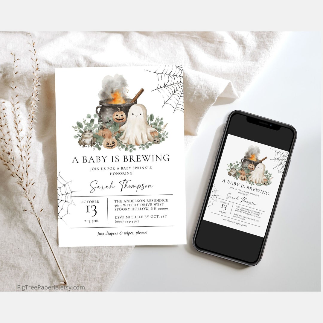 Halloween Baby Sprinkle Invitation, Editable A Baby is Brewing Baby ...