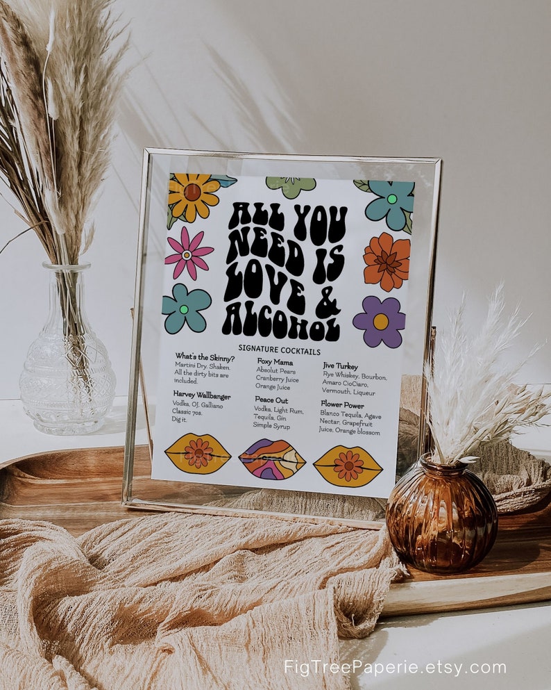 Retro 70s Party Drinks Menu Template Hippie Party Decor 70s - Etsy