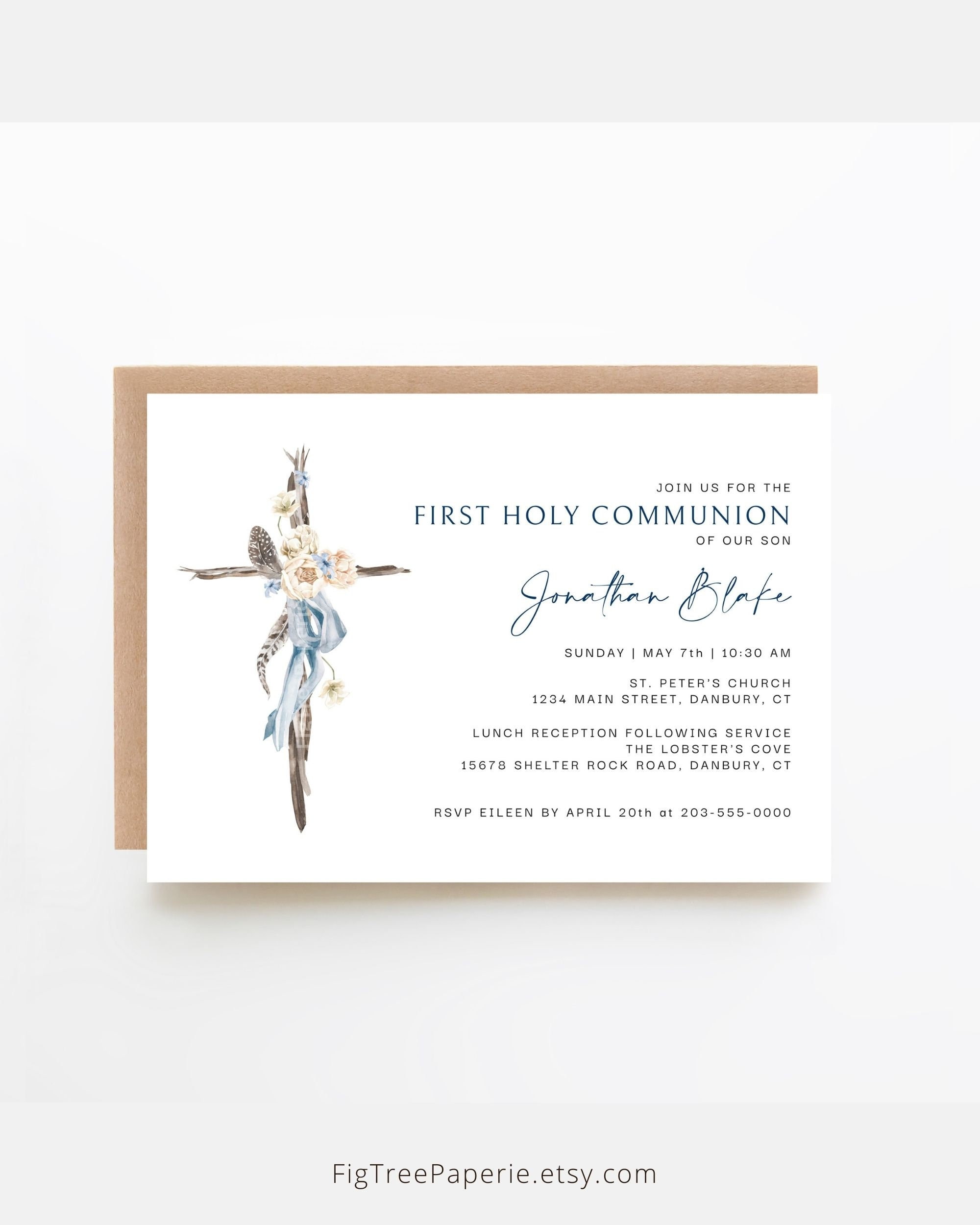 Modern First Communion Invitation Boy Boho 1st Communion | Etsy