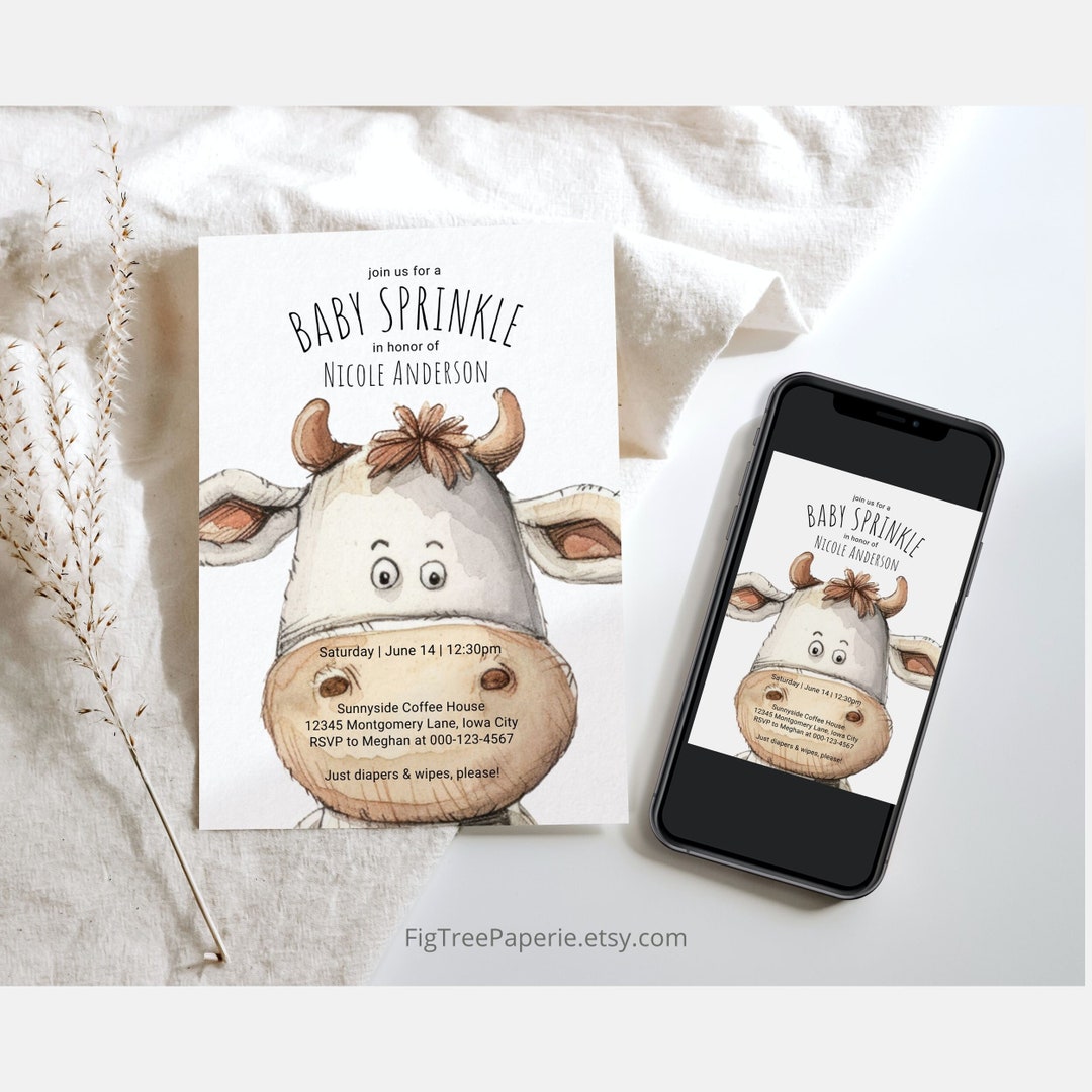 Cow Baby Sprinkle Invitation, Farm Theme Baby Sprinkle Invitation ...