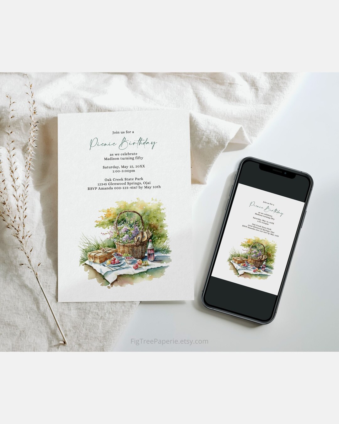 Picnic Party Invitation, Picnic Birthday Invitation, Picnic Basket ...