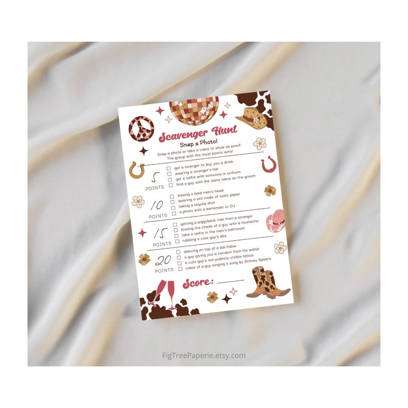 Scavenger Hunt Game Retro Country Bachelorette, Nashville Bachelorette ...