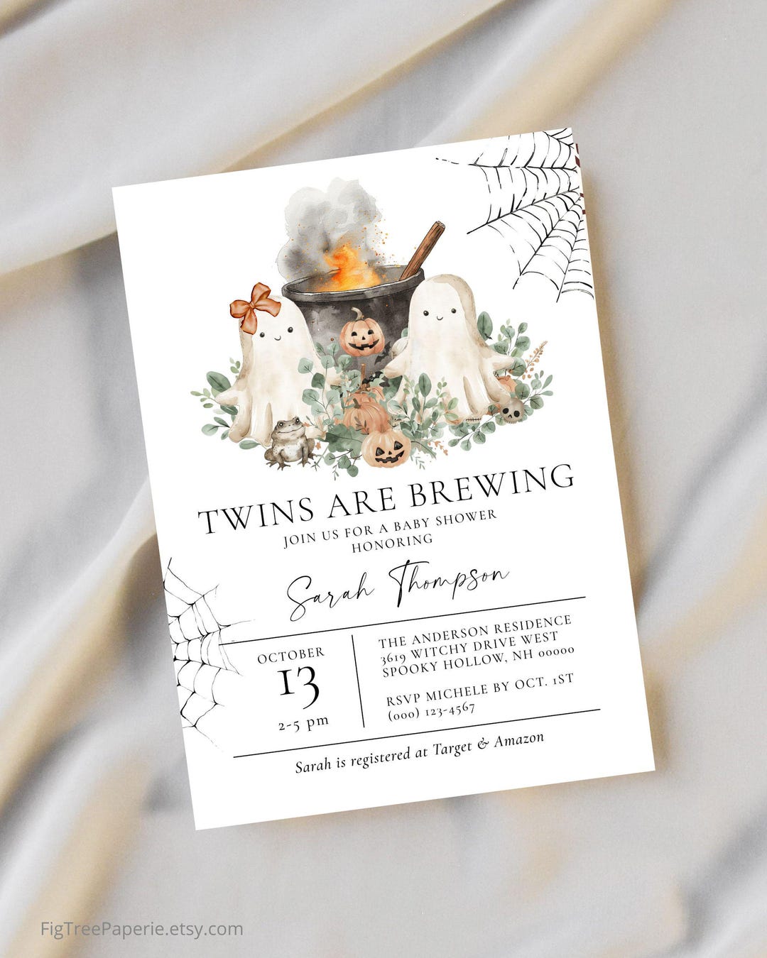 Twins Halloween Baby Shower Invitation Boy Girl, October Baby Shower ...