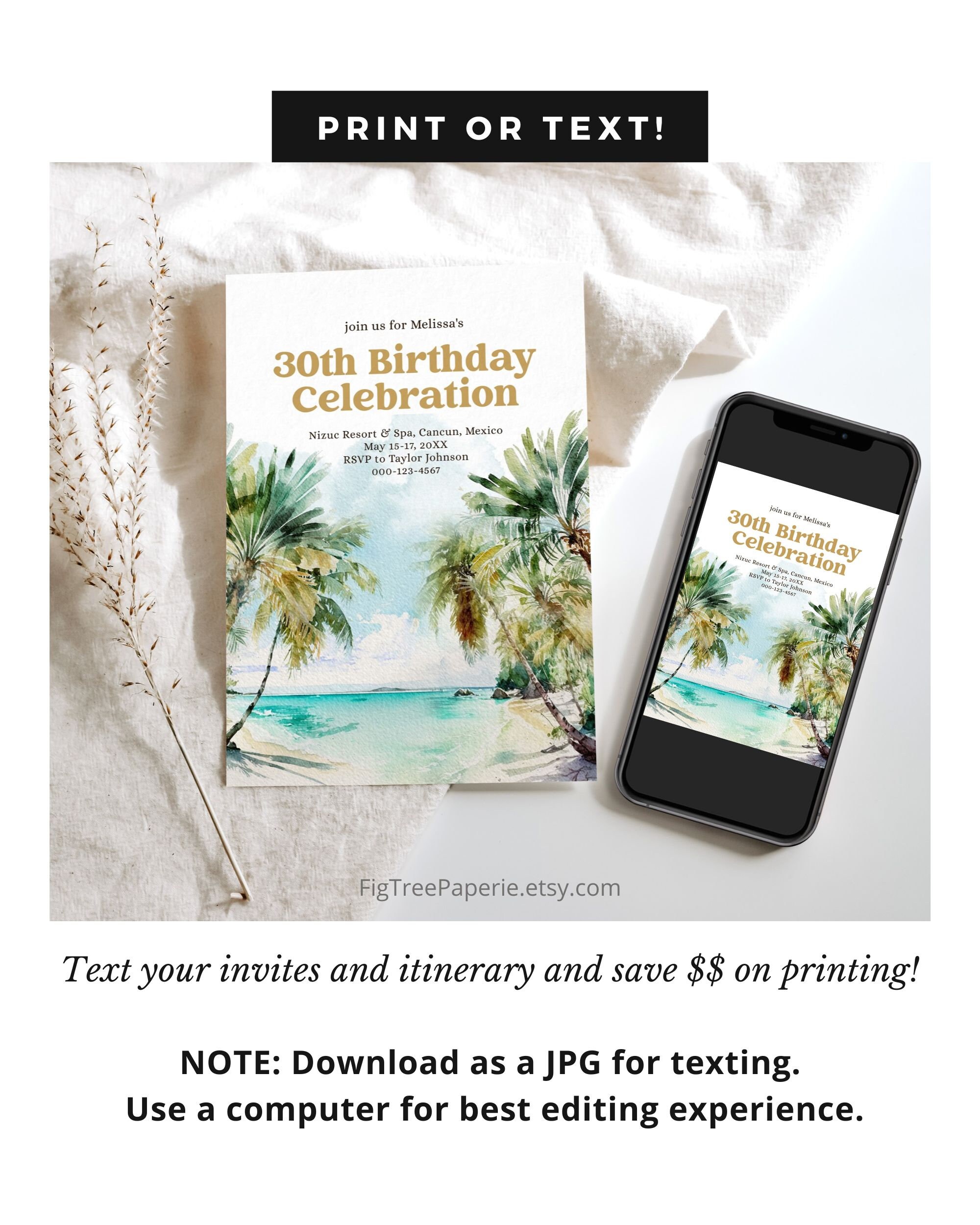 30th Birthday Tropical Beach Invitation Itinerary, 40th Birthday ...