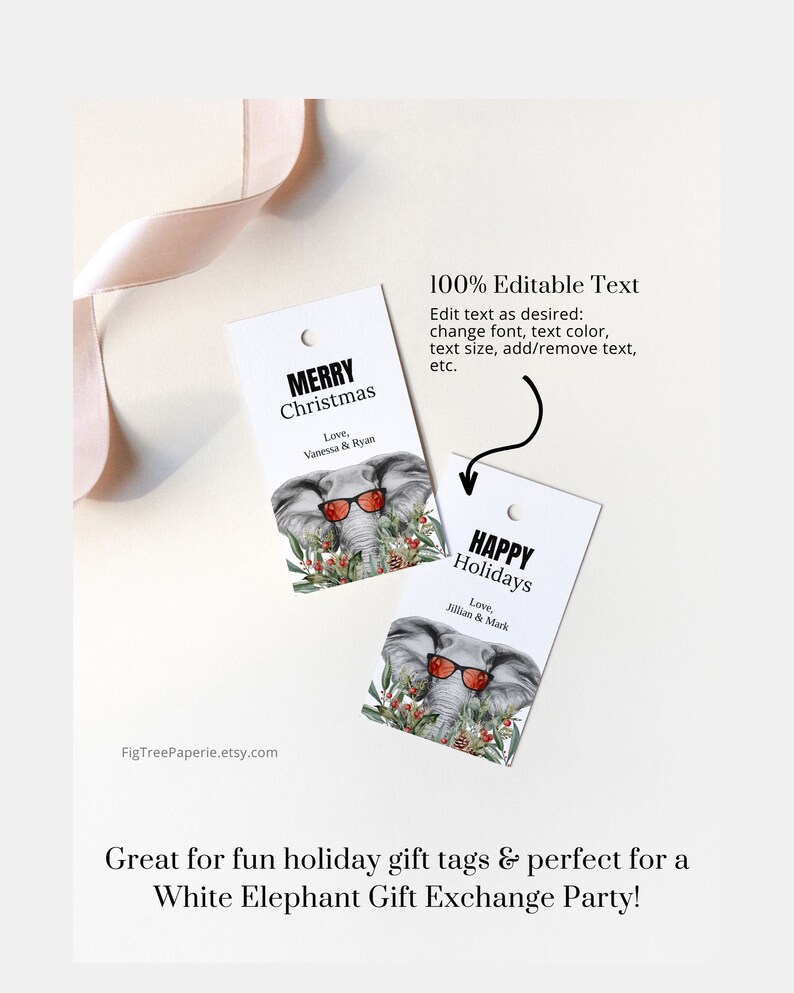 White Elephant Party Favor Tag, White Elephant Gift Tag, Printable ...