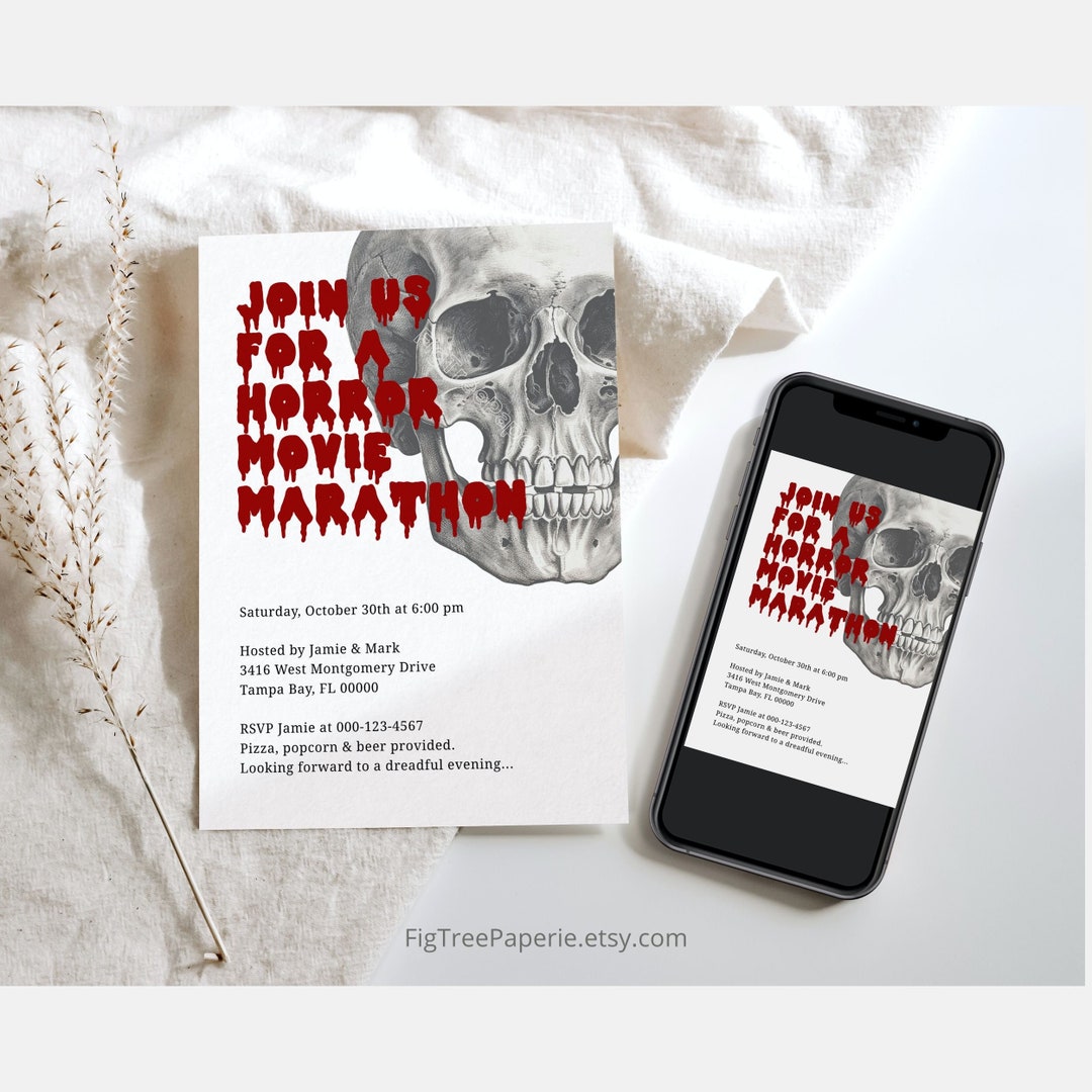 Halloween Movie Night Invitation, Scary Movie Night Invite, Horror ...