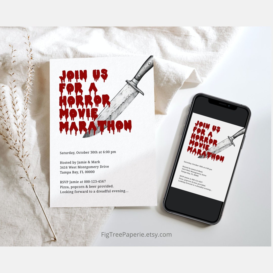 Horror Movie Night Invitation, Halloween Movie Night Invitation, Scary ...