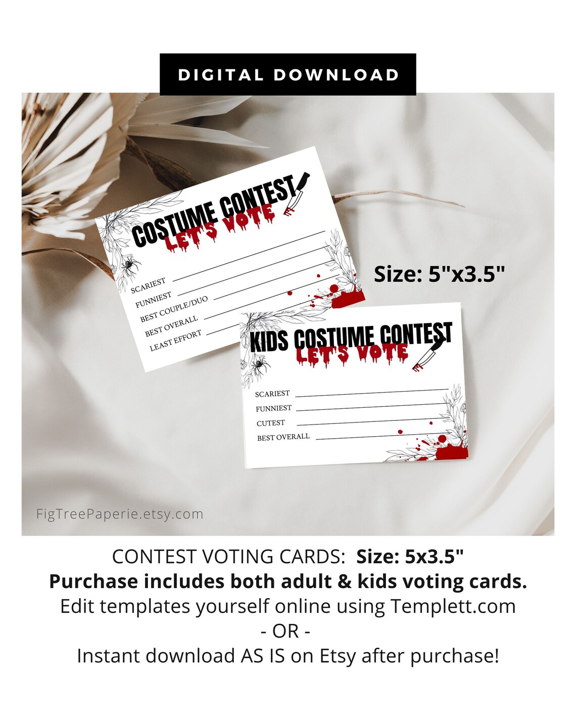 Halloween Costume Contest Voting Card, Printable Halloween Ballot Vote ...