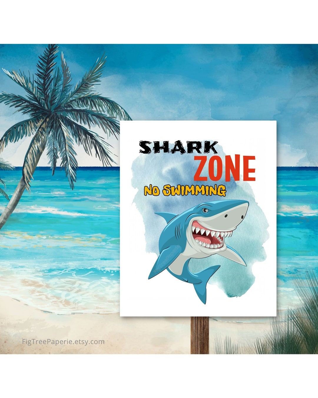 Shark Party Sign, Shark Zone Sign, No Swimming Sharks Pool Party Sign ...