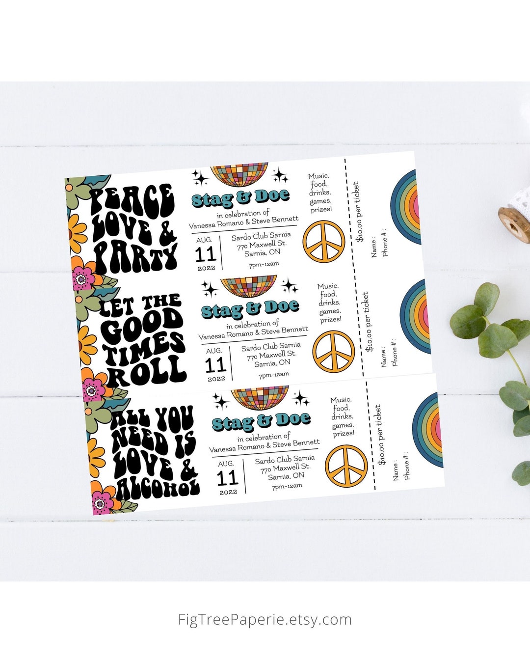 Stag and Doe Ticket Bundle, Stag and Doe Invitation, Retro 70s Stag and ...