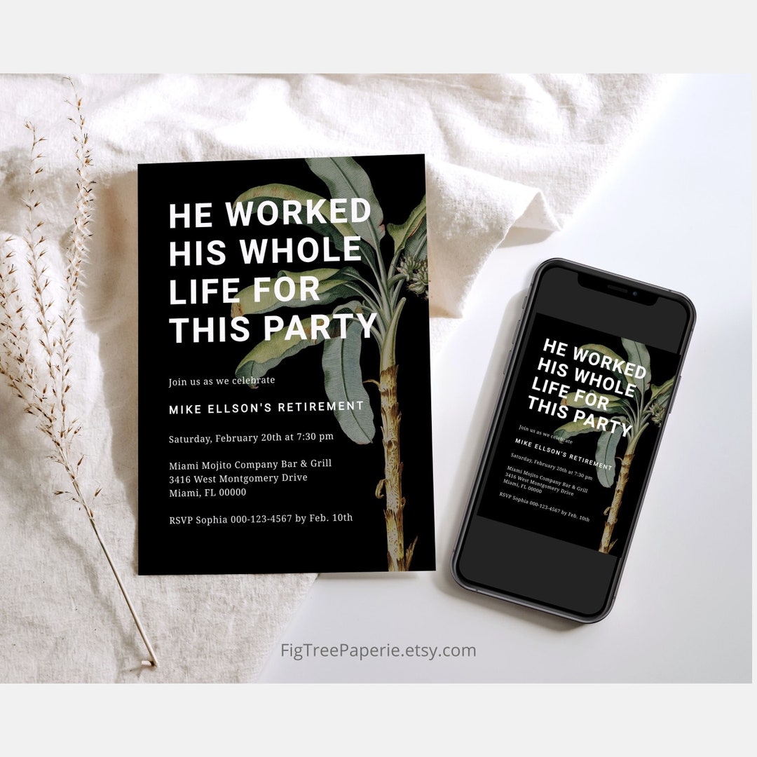 Tropical Retirement Party Invitation Man, Funny Retirement Party Invite ...