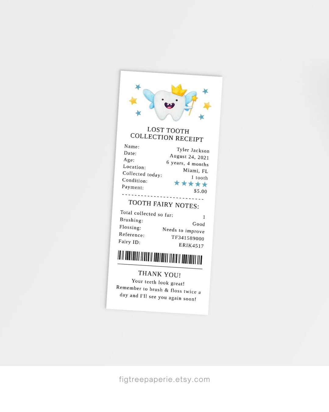 Tooth Fairy Receipt Template, Tooth Fairy Receipt Boy, Printable, Lost ...