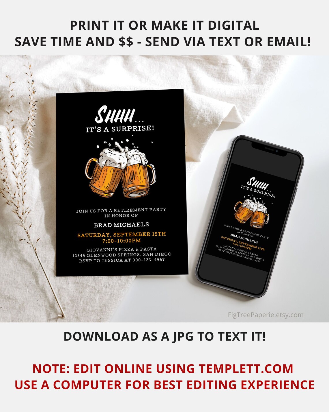 Retirement Surprise Party Invitation for a Man, Beer Retirement ...