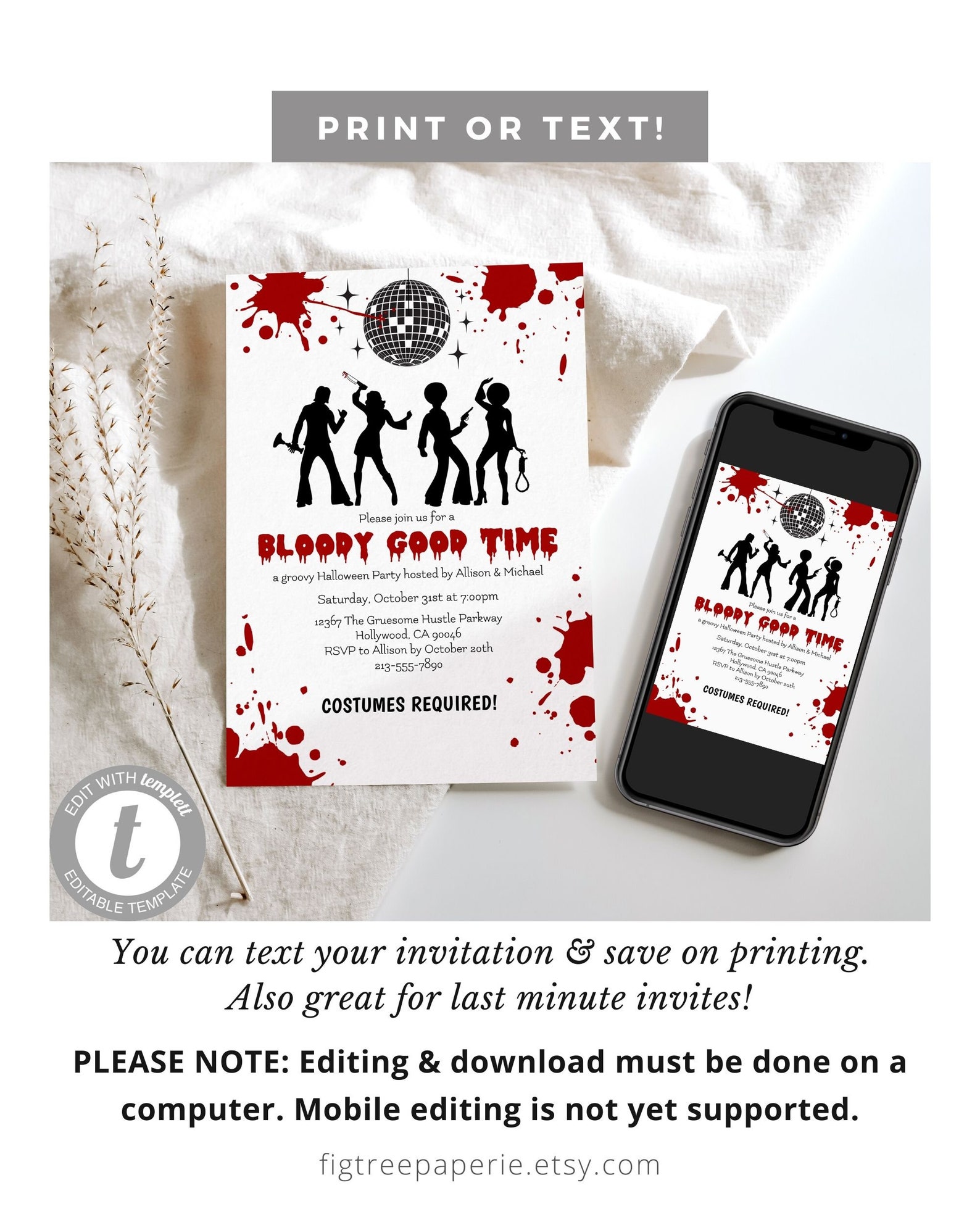 Halloween Bloody Invitation Adult Disco Theme Costume Party - Etsy