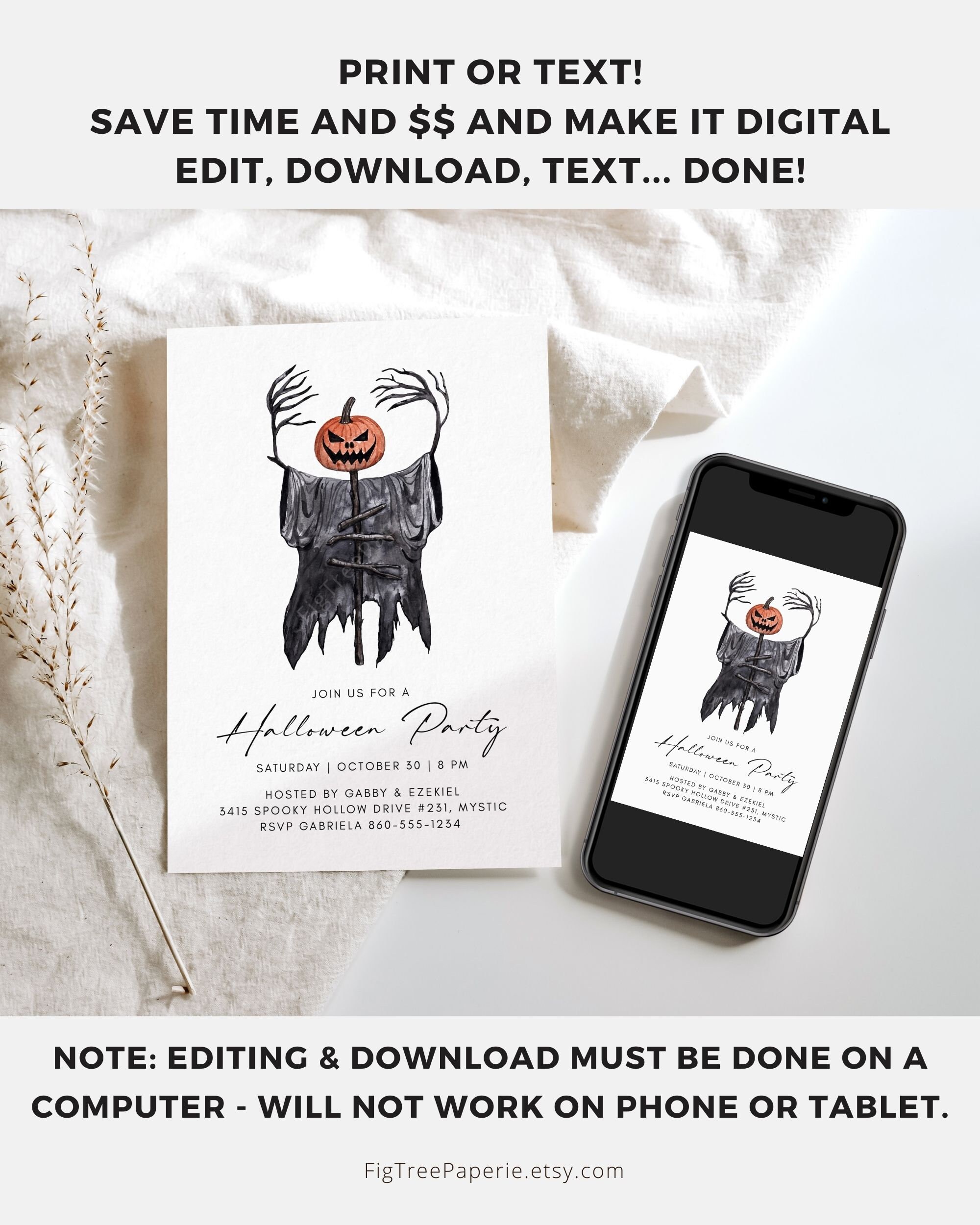 Halloween Invitation, Halloween Party Invite for Adults, Modern ...
