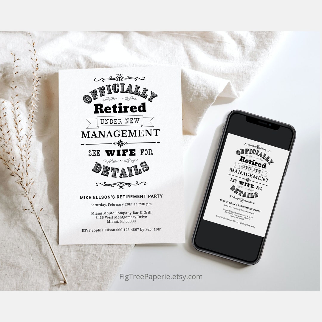 Funny Retirement Party Invitation Man, Vintage Typographic Style ...
