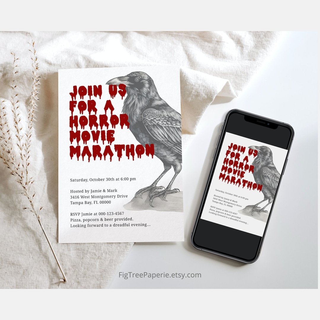 Scary Movie Night Invite, Horror Movie Night Invitation, Halloween ...