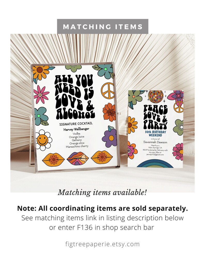 Retro 70s Party Drinks Menu Template Hippie Party Decor 70s - Etsy