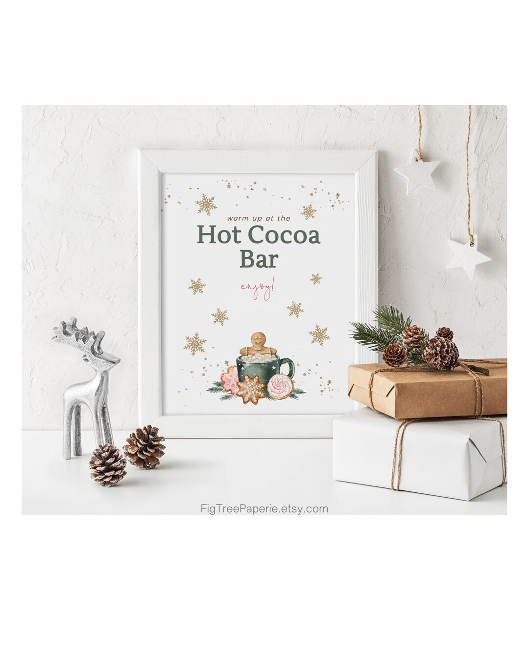 Christmas Hot Cocoa Bar Sign, Gingerbread Hot Chocolate Bar Sign, Pink ...