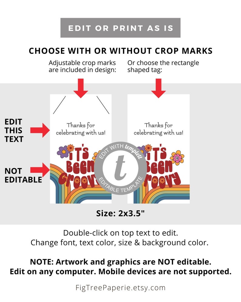 70s Theme Thank You Gift Tags, 70s Favor Tag. Groovy Party Favors ...