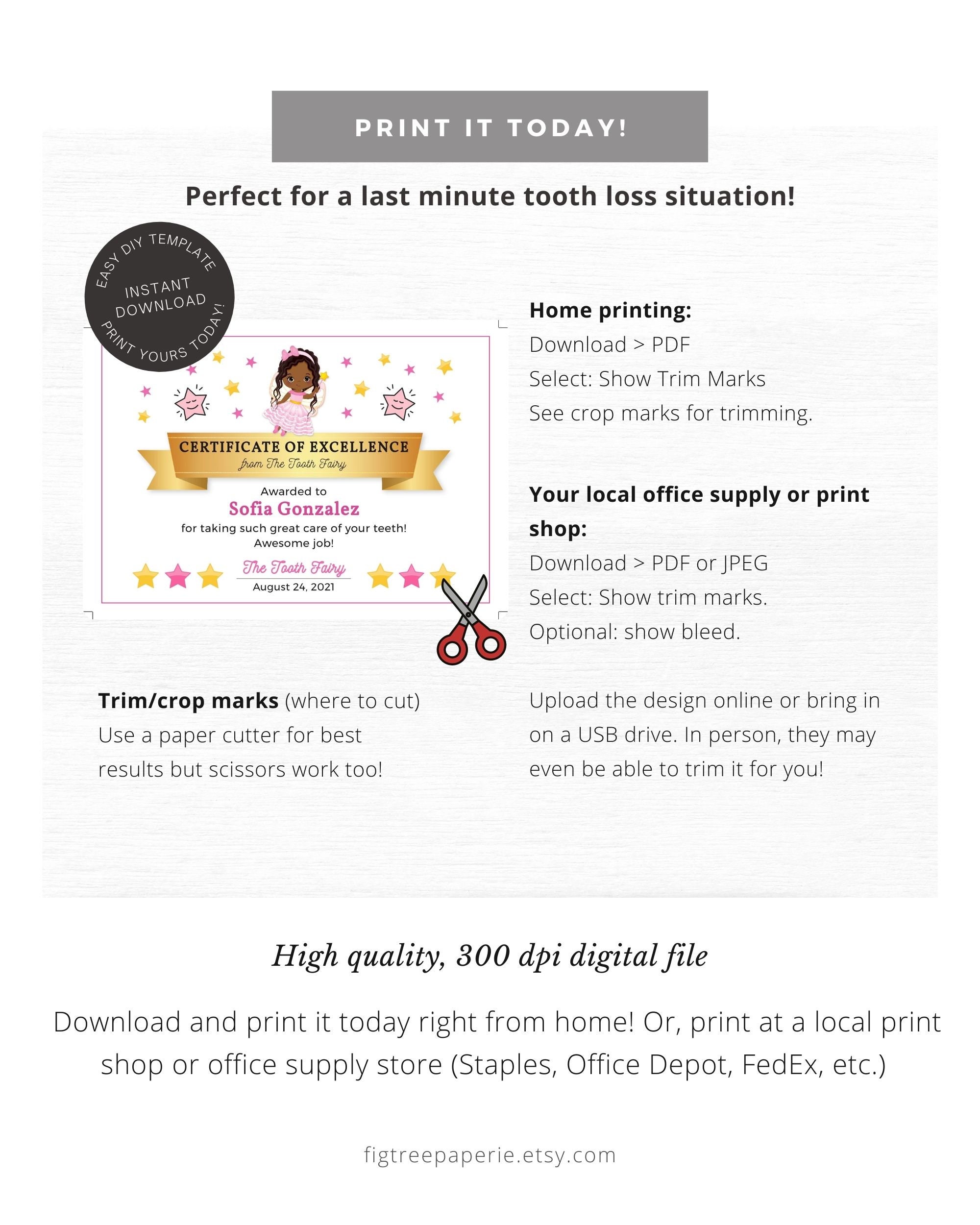 Mini Tooth Fairy Certificates for a Girl, Lost Tooth Certificate ...