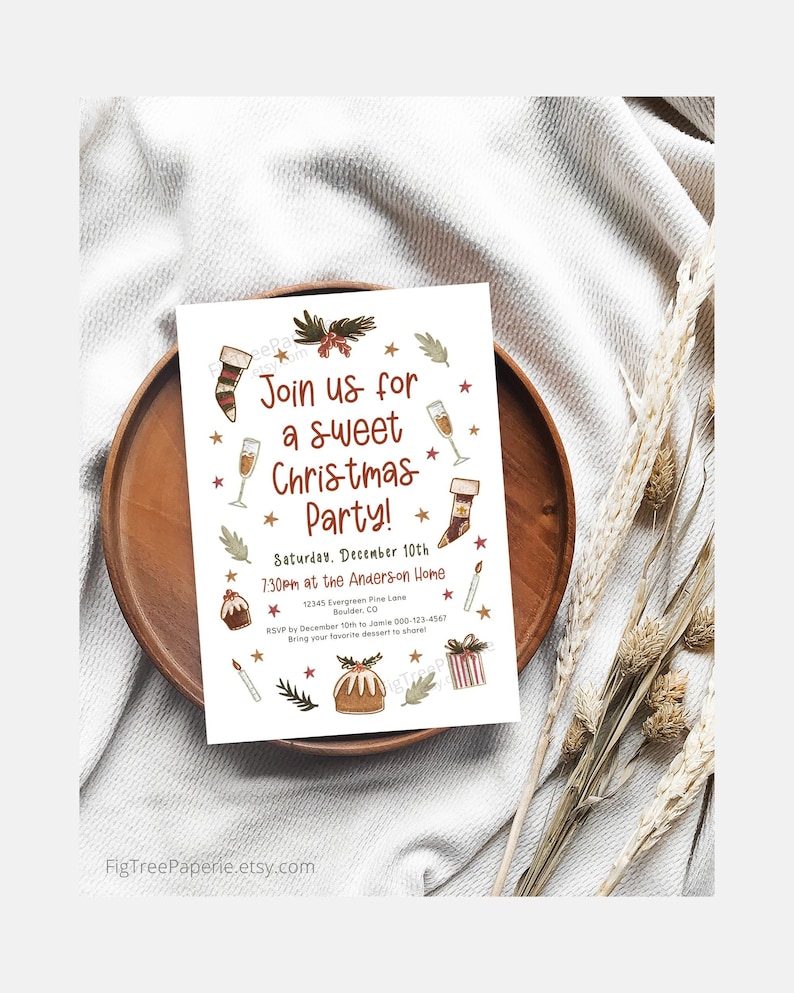 Christmas Invitation Holiday Dessert Party Invitation - Etsy