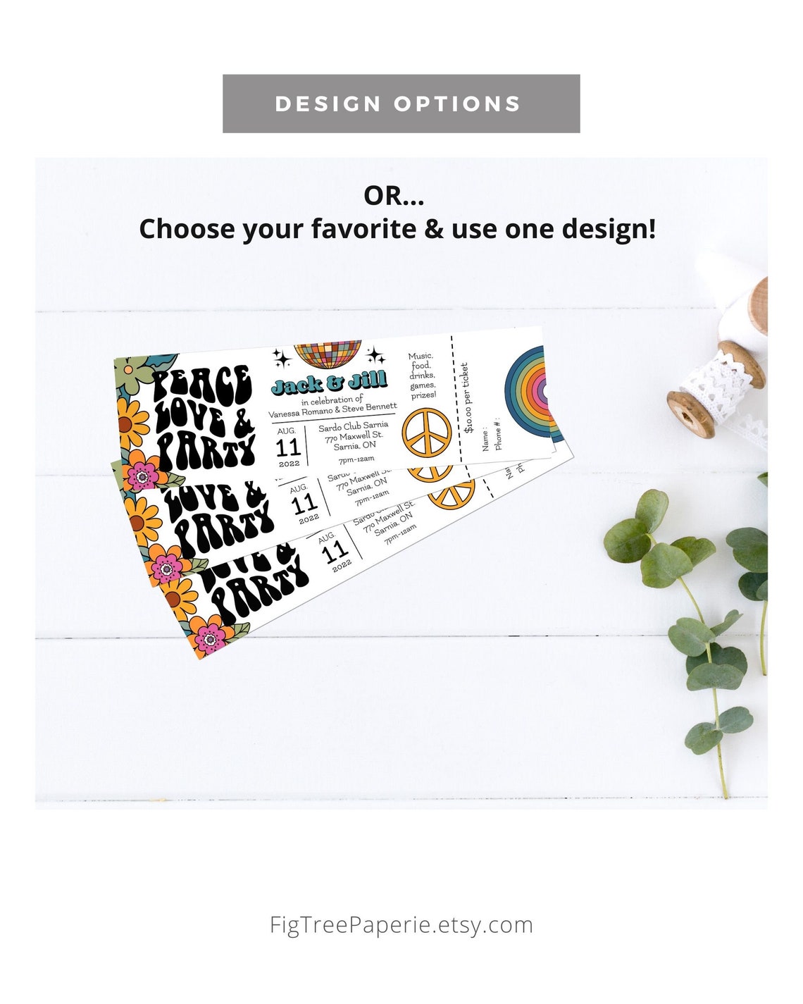 Jack and Jill Ticket Bundle, Jack & Jill Invite, Retro 70s Jack and ...