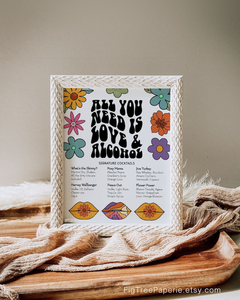 Retro 70s Party Drinks Menu Template Hippie Party Decor 70s - Etsy
