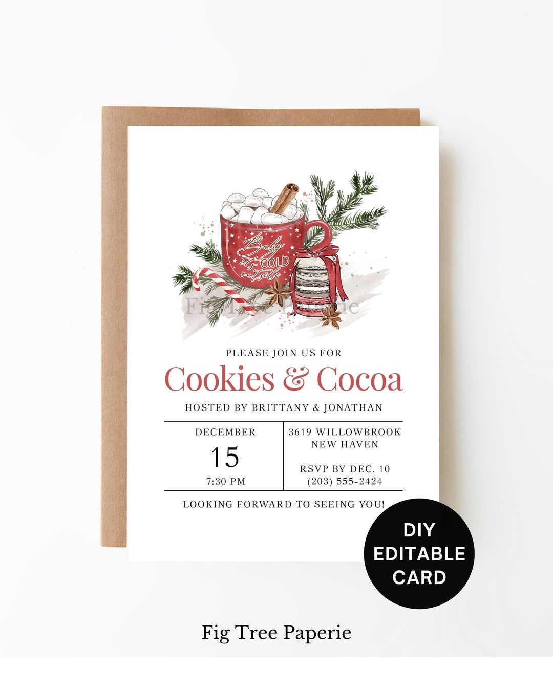 Christmas Party Invitation, Cookies and Cocoa Invite, Hot Chocolate ...