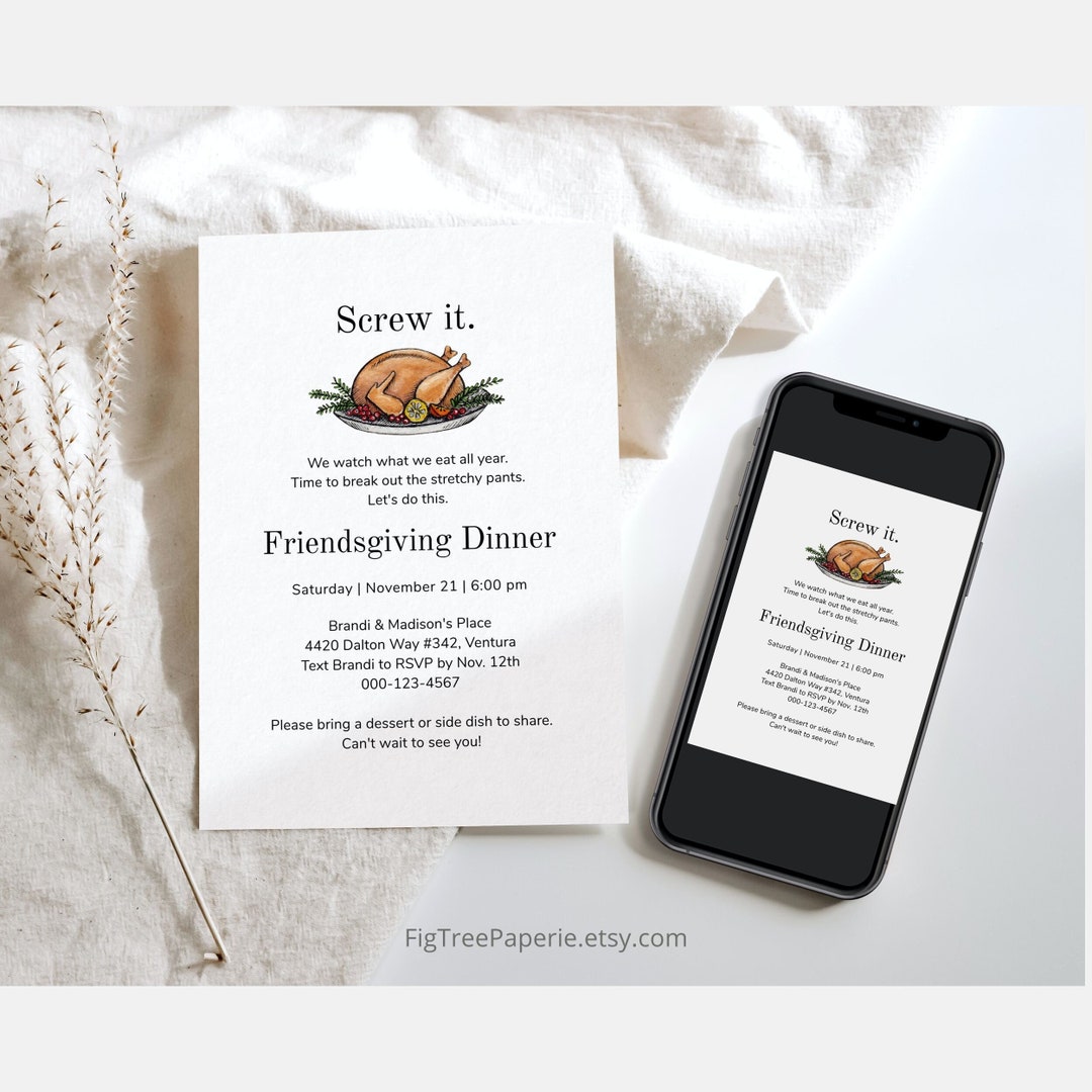 Funny Friendsgiving Invitation, Friendsgiving Dinner Invite, Printable ...