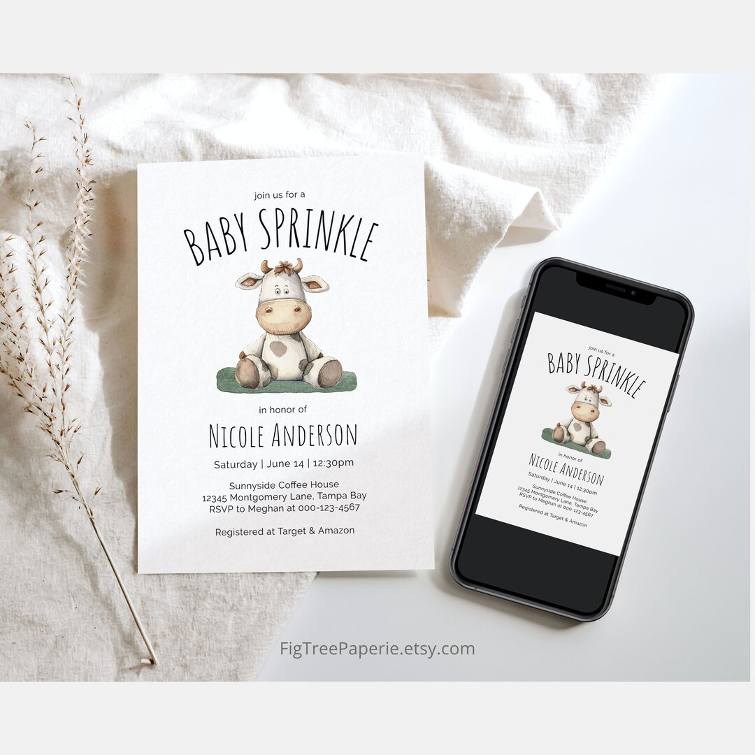 Cow Baby Sprinkle Invitation, Farm Theme Baby Sprinkle Invitation ...